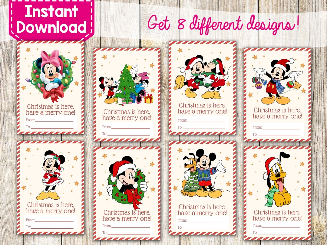 Christmas Gift Tags, Set of 6 Printable Tags, Holiday Gift Tags, Mickey ...