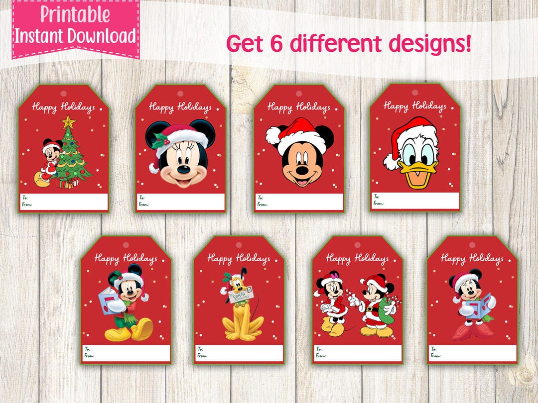 Christmas Gift Tags, Set of 8 Printable Tags, Holiday Gift Tags, Mickey ...