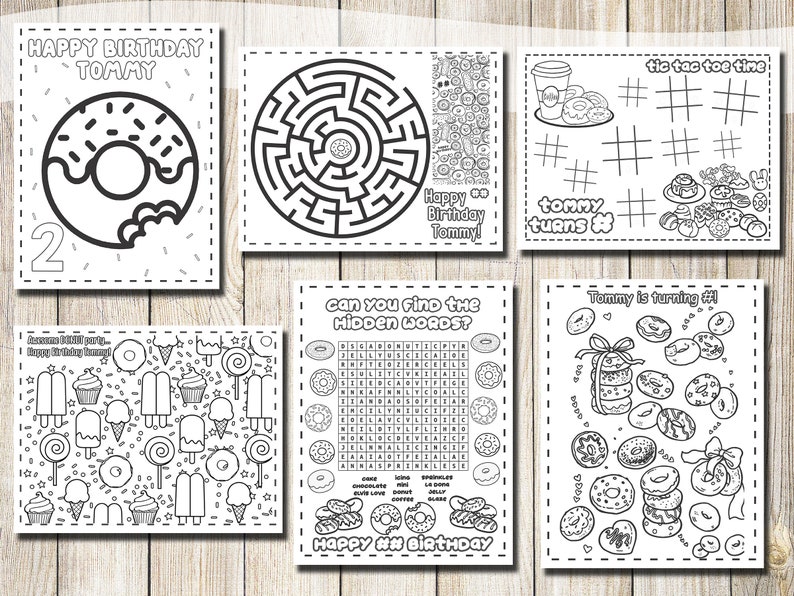 Donuts Coloring Pages Donuts Party Favors Donuts Birthday | Etsy