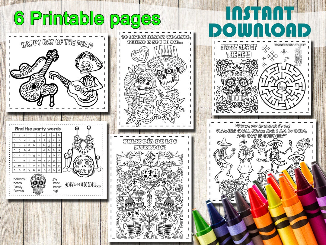 Day of the Dead Coloring Pages, INSTANT DOWNLOAD, Gift Favors, Party ...