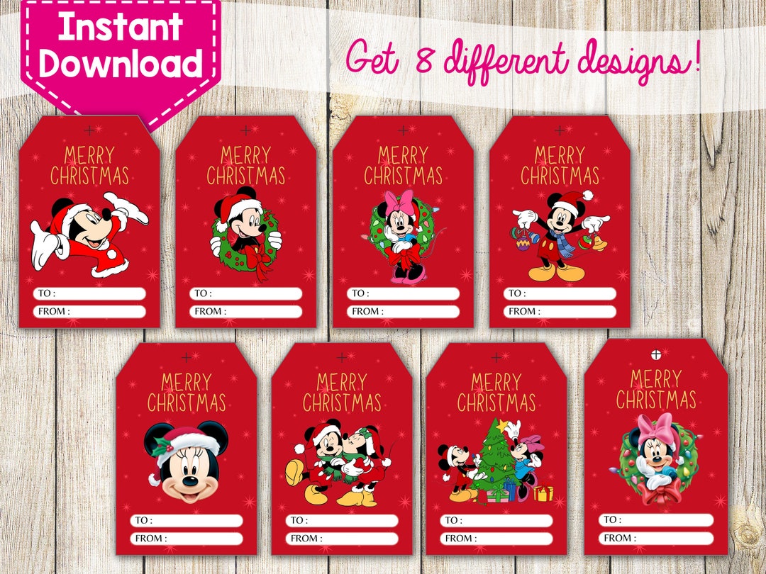 Minnie and Mickey Christmas Gift Tags, Bundle Printable Tags, Holiday ...