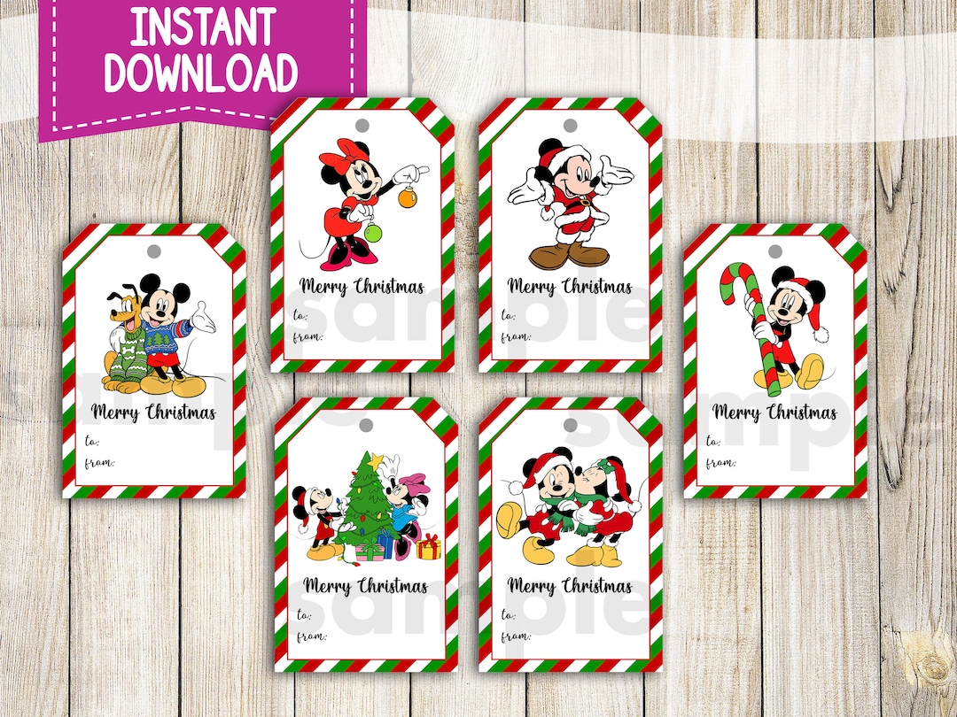 Christmas Gift Tags, Set of 6 Printable Tags, Holiday Gift Tags, Mickey ...
