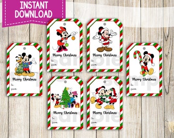Christmas Gift Tags, Set of 6 Printable Tags, Holiday Gift Tags, Mickey ...