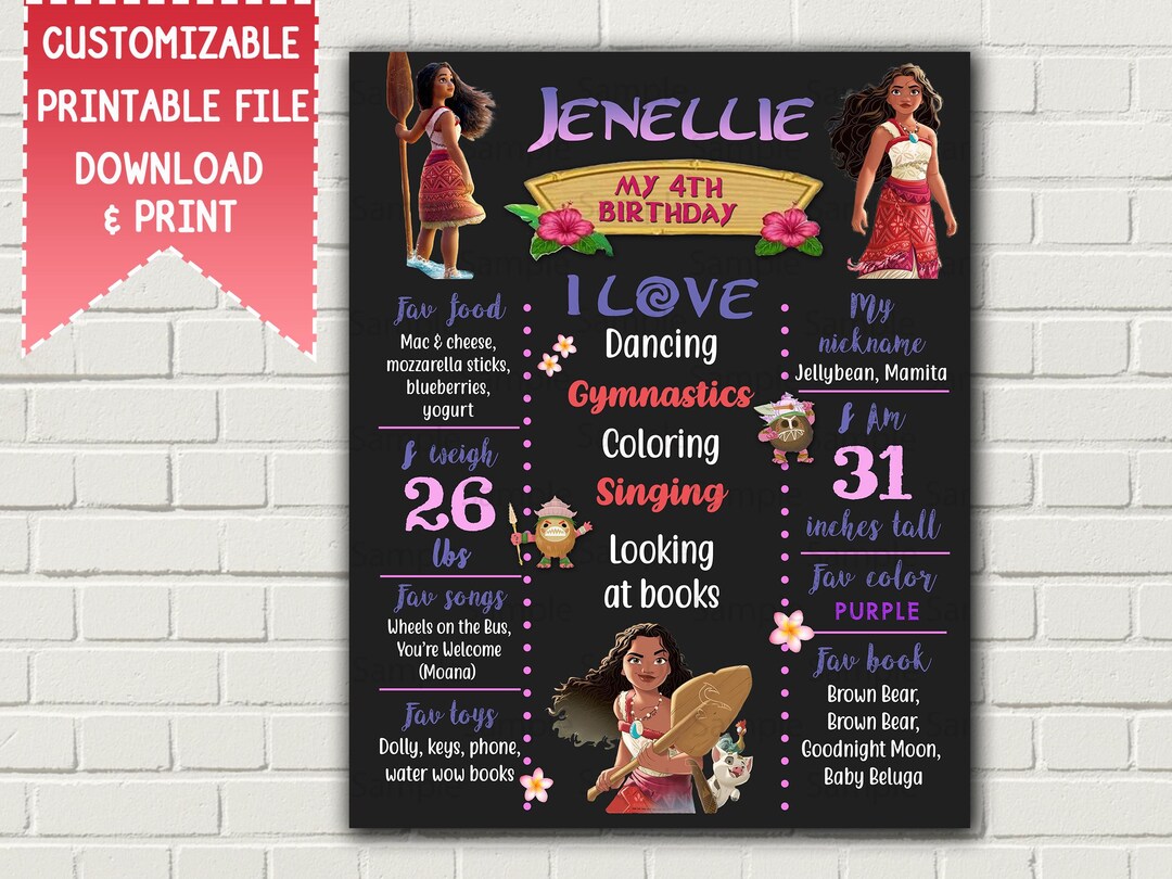 Printable Moana 2 Birthday Chalkboard Sign Poster, B-day Banner ...