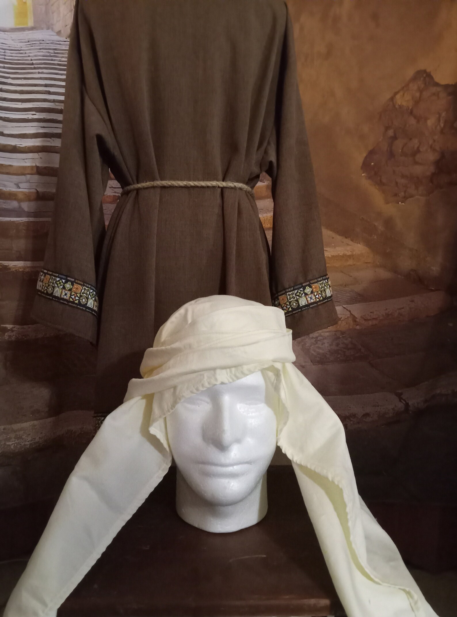 Shepherd's Toga: Brown Mid Length Costume With Vintage Trim (size ...