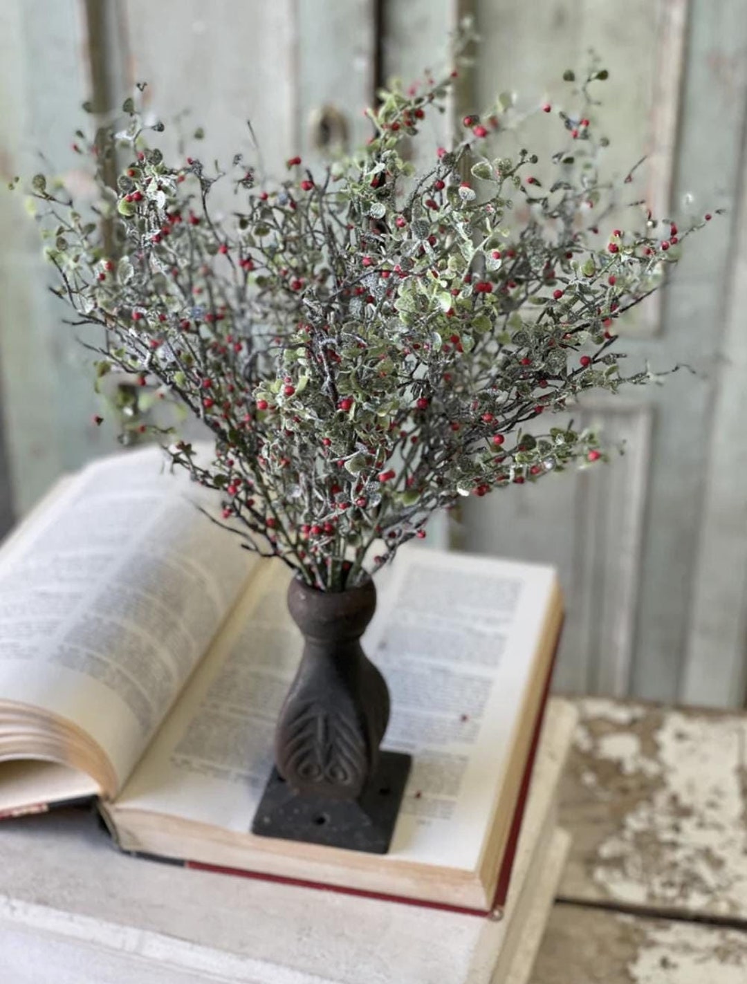 Artificial Freeze Fire Stem. Spray. 15". Berries. Frosted. Christmas ...