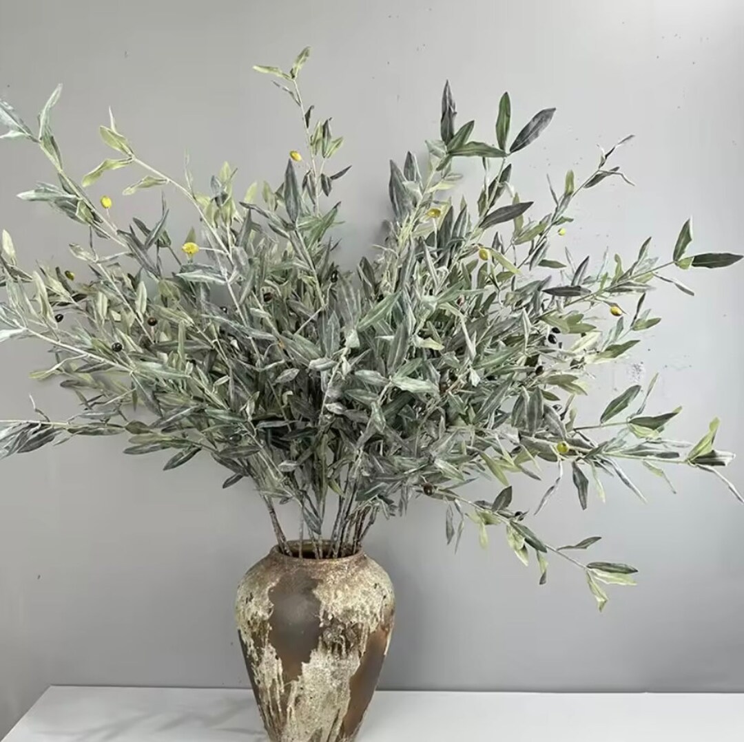 Lifelike Artificial Luxury High End Flocked Olive Leaf Stem. Four Fork ...