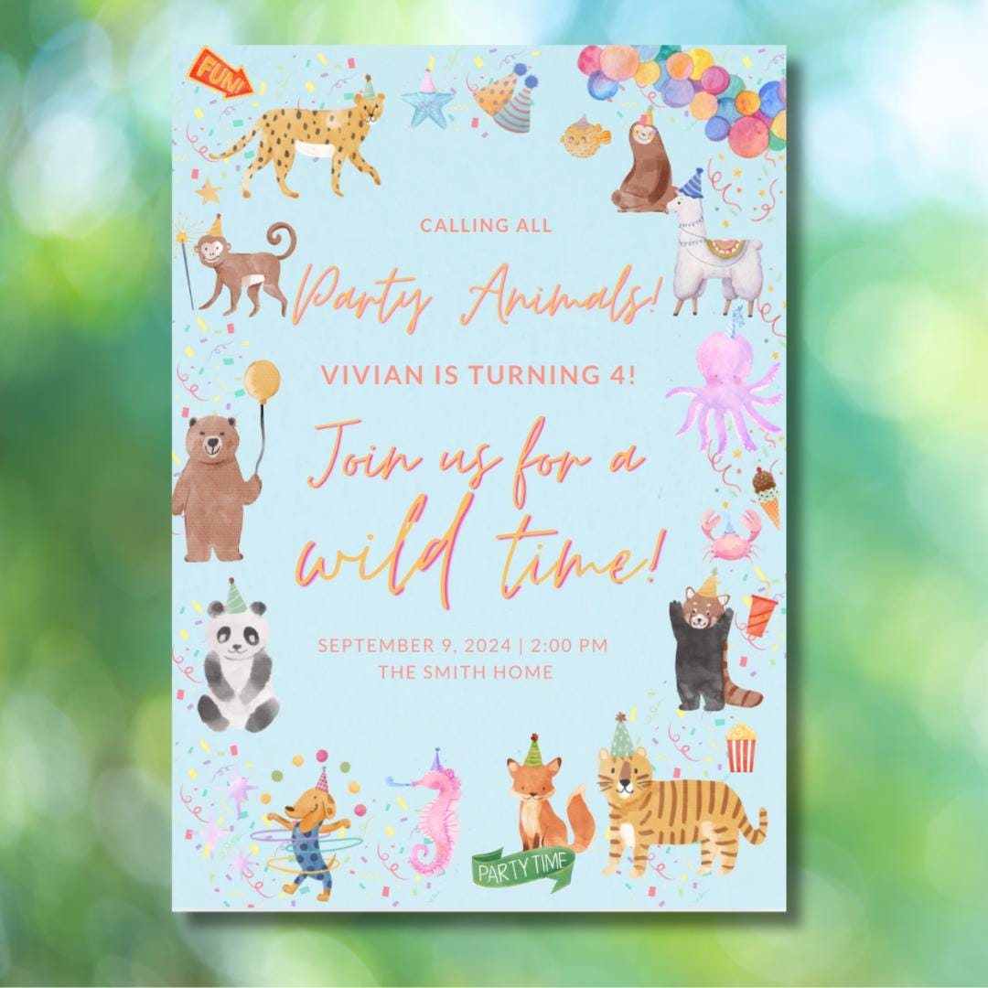 Party Animal Birthday Party Invitation Printable and Mobile Party ...