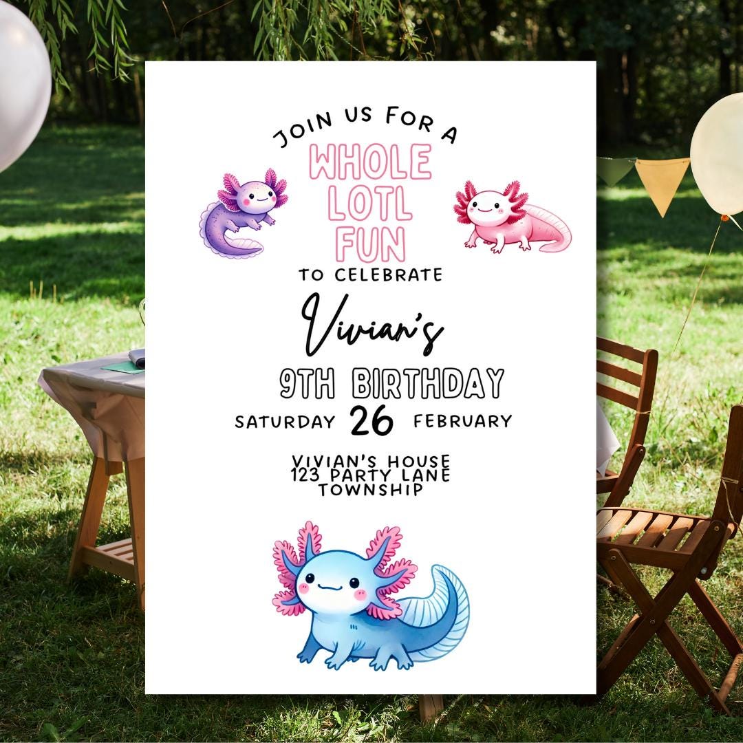 Girls Axolotl Birthday Invitation Axolotl Party Whole Lotl Fun Birthday ...