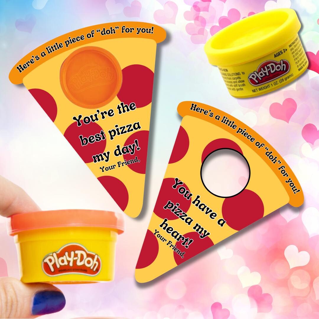 Printable Classroom Valentines Day Card Pizza Valentines Playdoh ...