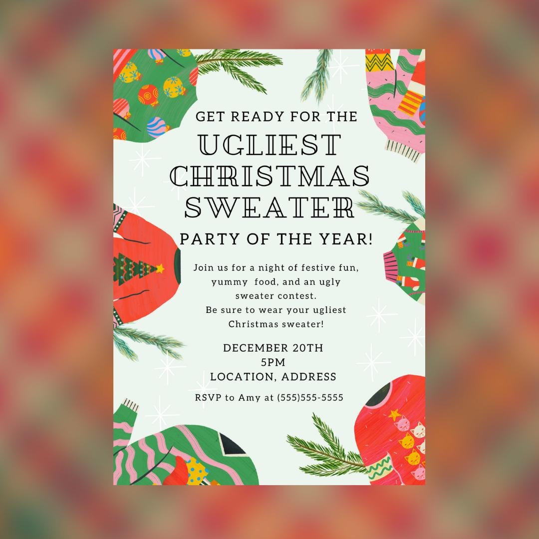 Editable Ugly Christmas Sweater Party Invitation Xmas Party Invite ...