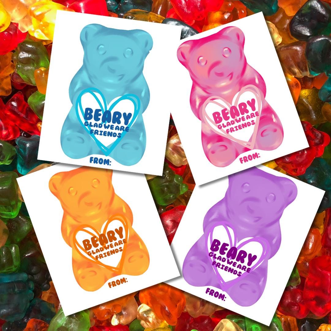 Printable Classroom Valentines Day Card Gummy Bear Candy Cards for ...