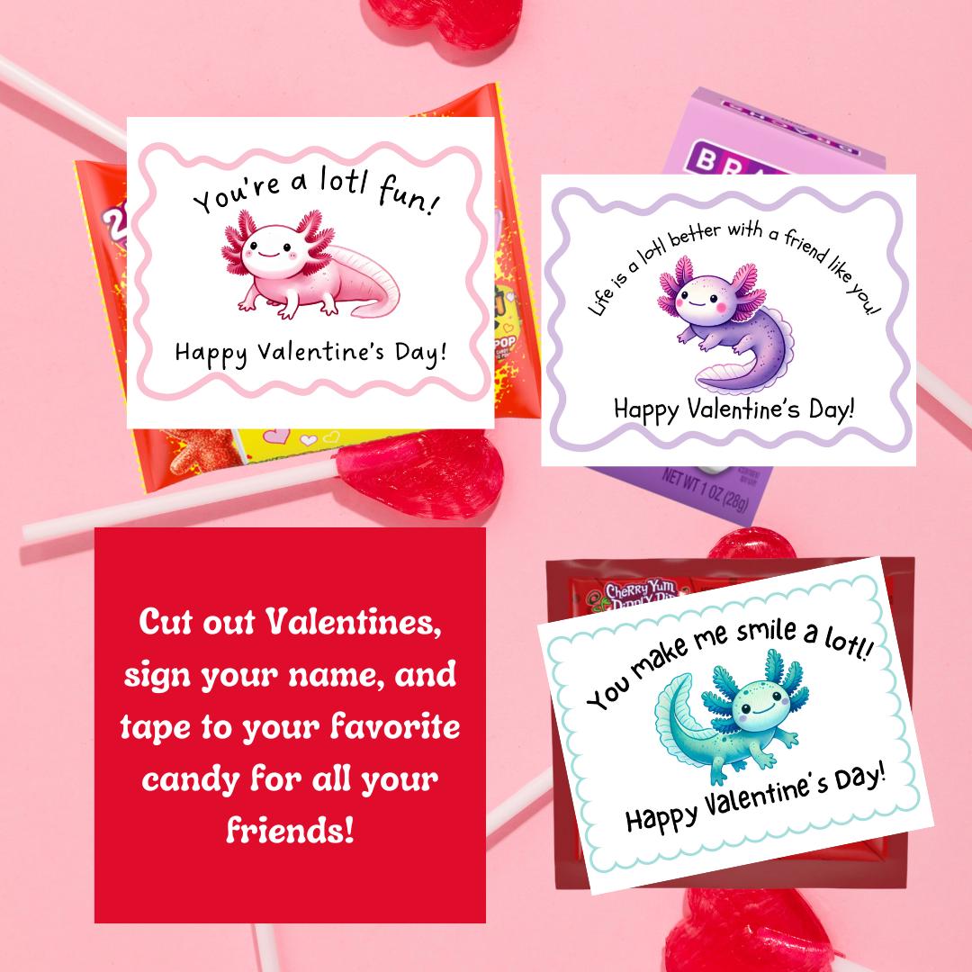 Printable Classroom Valentines Day Card Axolotl Valentines Cute Axolotl ...