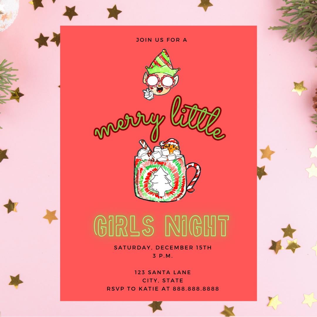 Merry Little Girls Night Christmas Party Invite Merry Little Girls ...