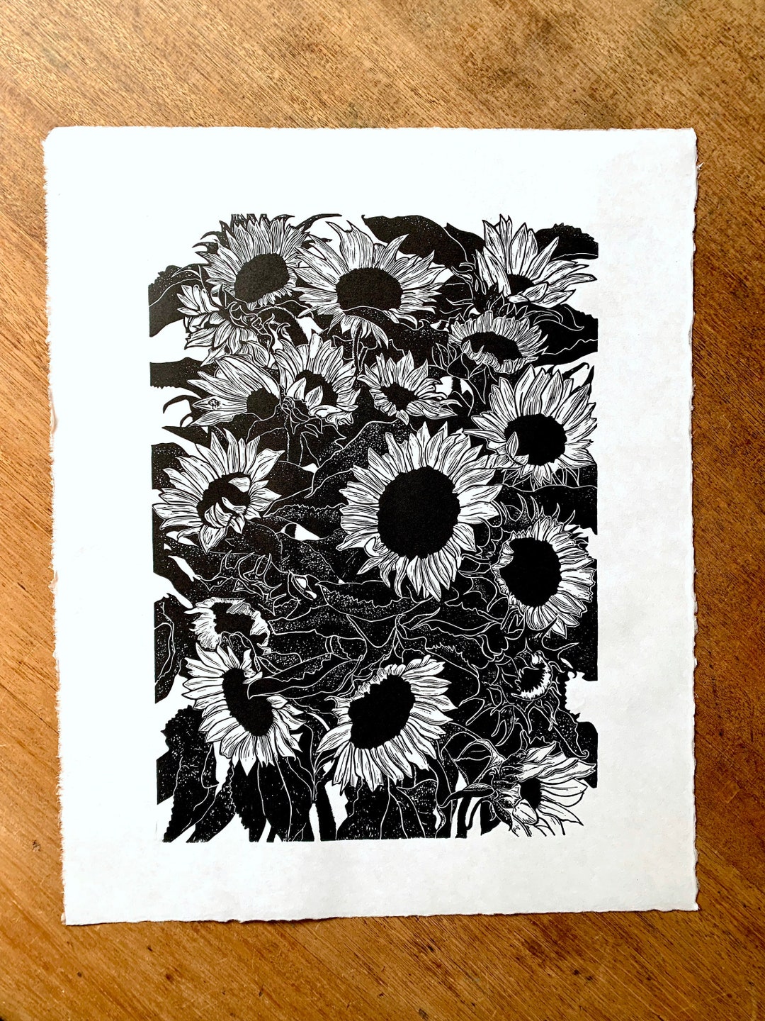 Sunflowers B/w, Original Linocut Print, Handprinted - Etsy