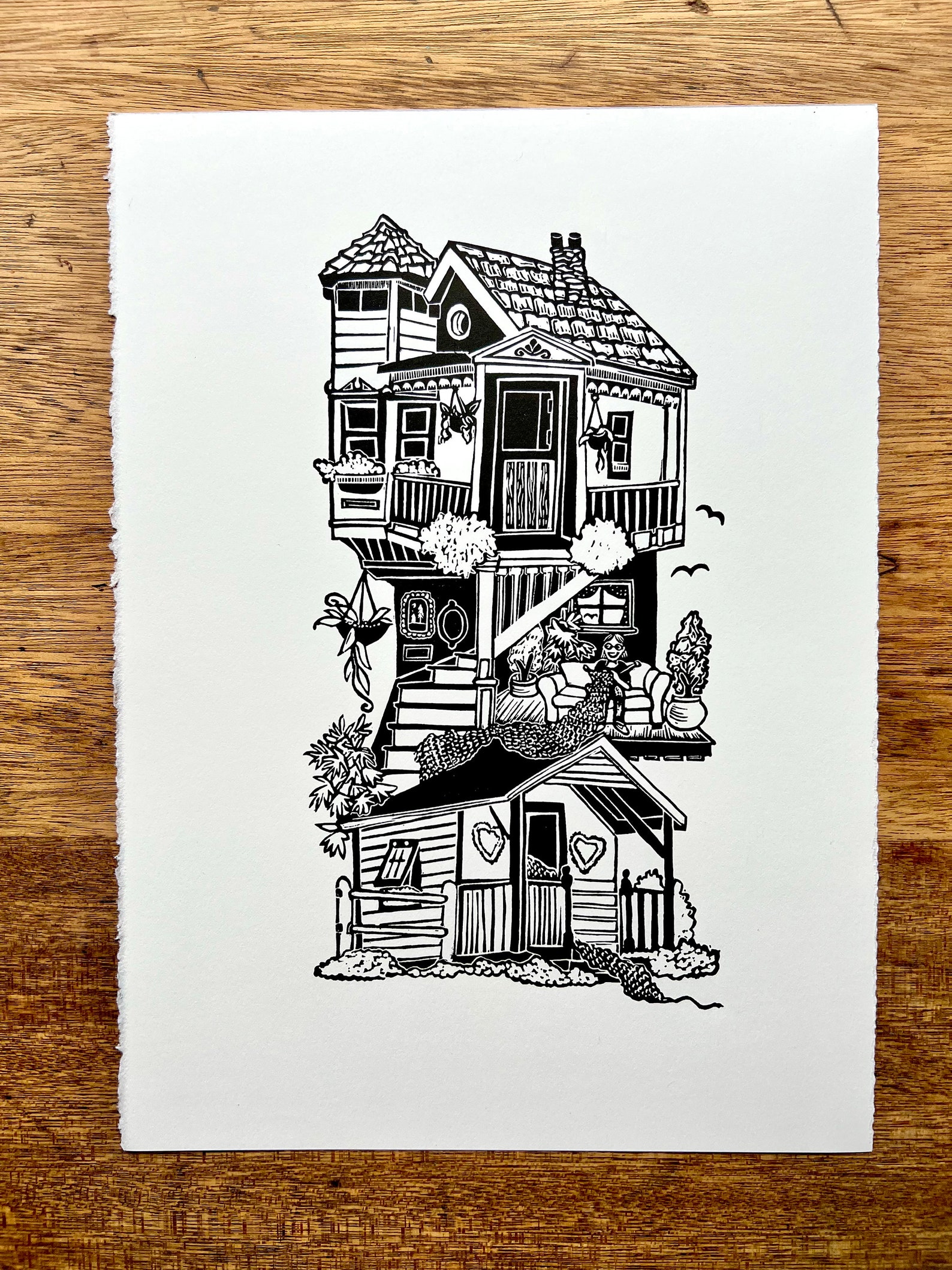 The Knitting House, Original Linocut Print, Hand Printed, Signed - Etsy