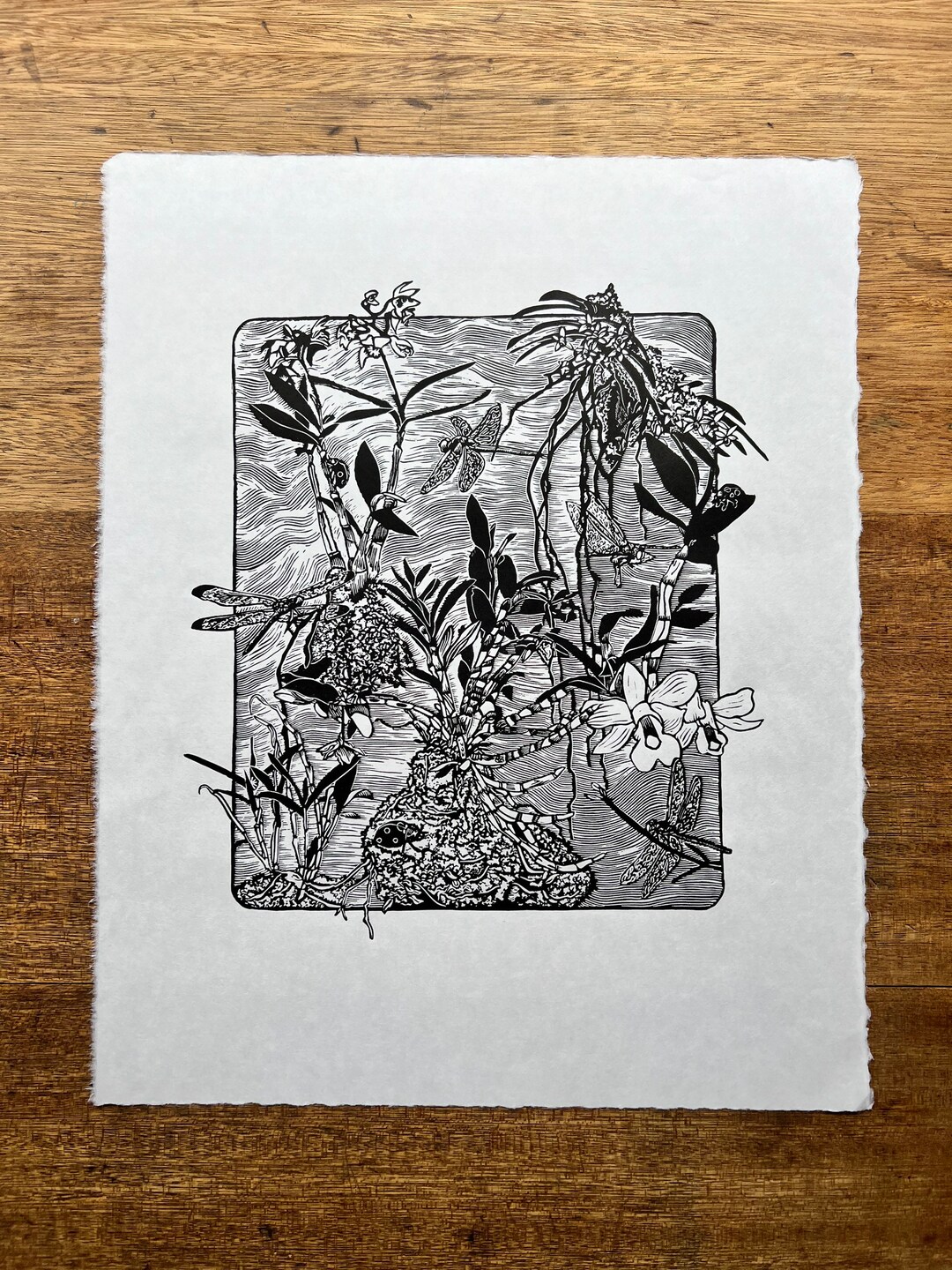 Forest Whimsy Original Linocut Print Handprinted - Etsy