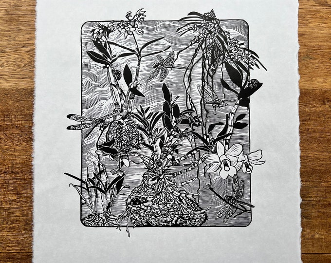 Forest Whimsy, Original Linocut Print, Handprinted - Etsy