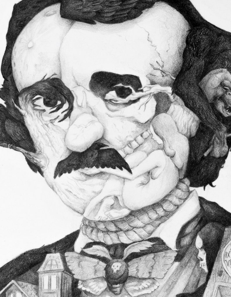 Edgar Allan Poe Print 11x14 Illustration Halloween Horror, Edgar Allan ...