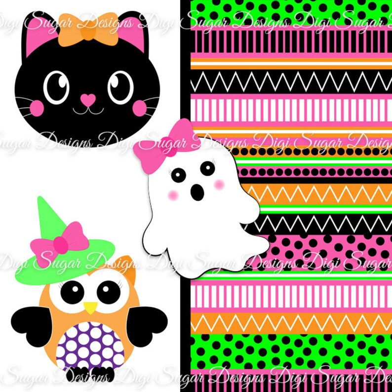 Cutesy Halloween Clipart PNG and Digital Paper JPG 3 - Etsy Singapore