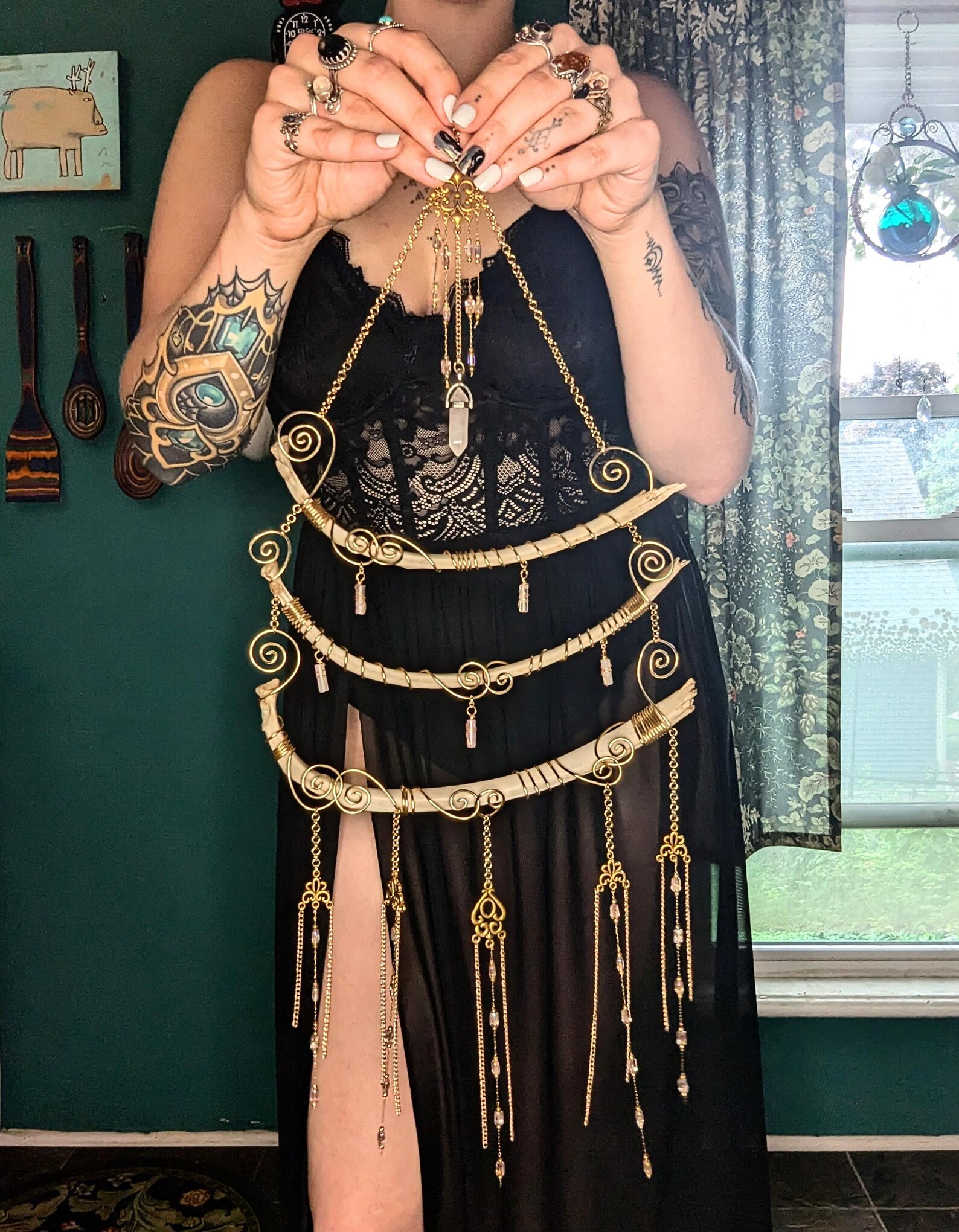 Bone Art, Suncatcher, Wall Hanging, Gothic Decor, Witchcraft Supply, Oddities, Healing Crystals ...