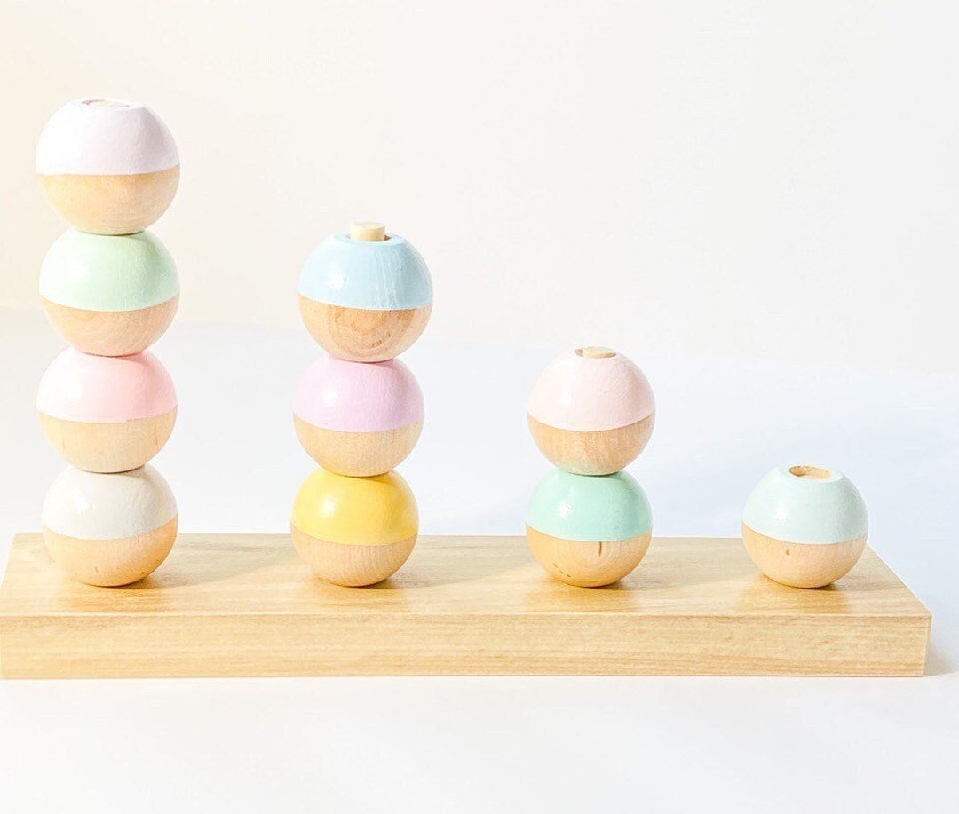 Pastel Wooden Vertical Abacus for Toddlers - Handcrafted Stacking Beads ...