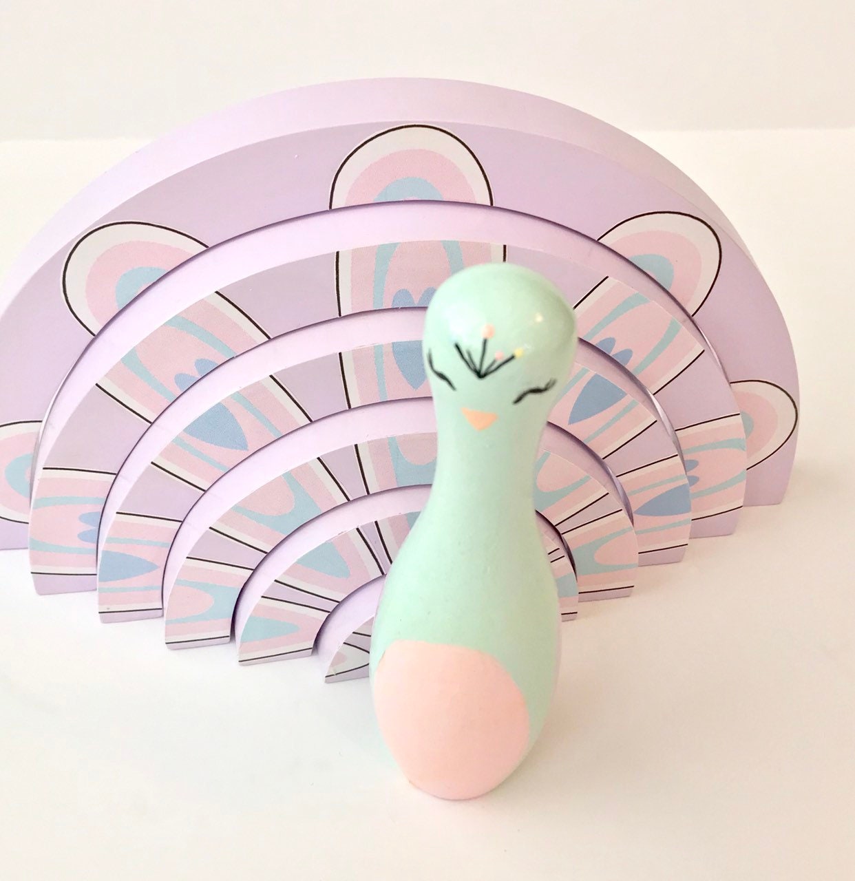 Wooden Pastel Peacock Rainbow Nesting Stacker Puzzle Blocks | Etsy