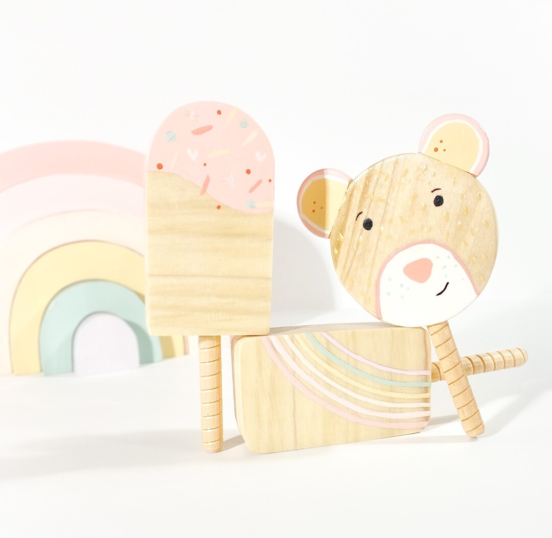 BOHO Rainbow Wooden Ice Cream Set - Bohemian Handmade Wooden Pretend ...