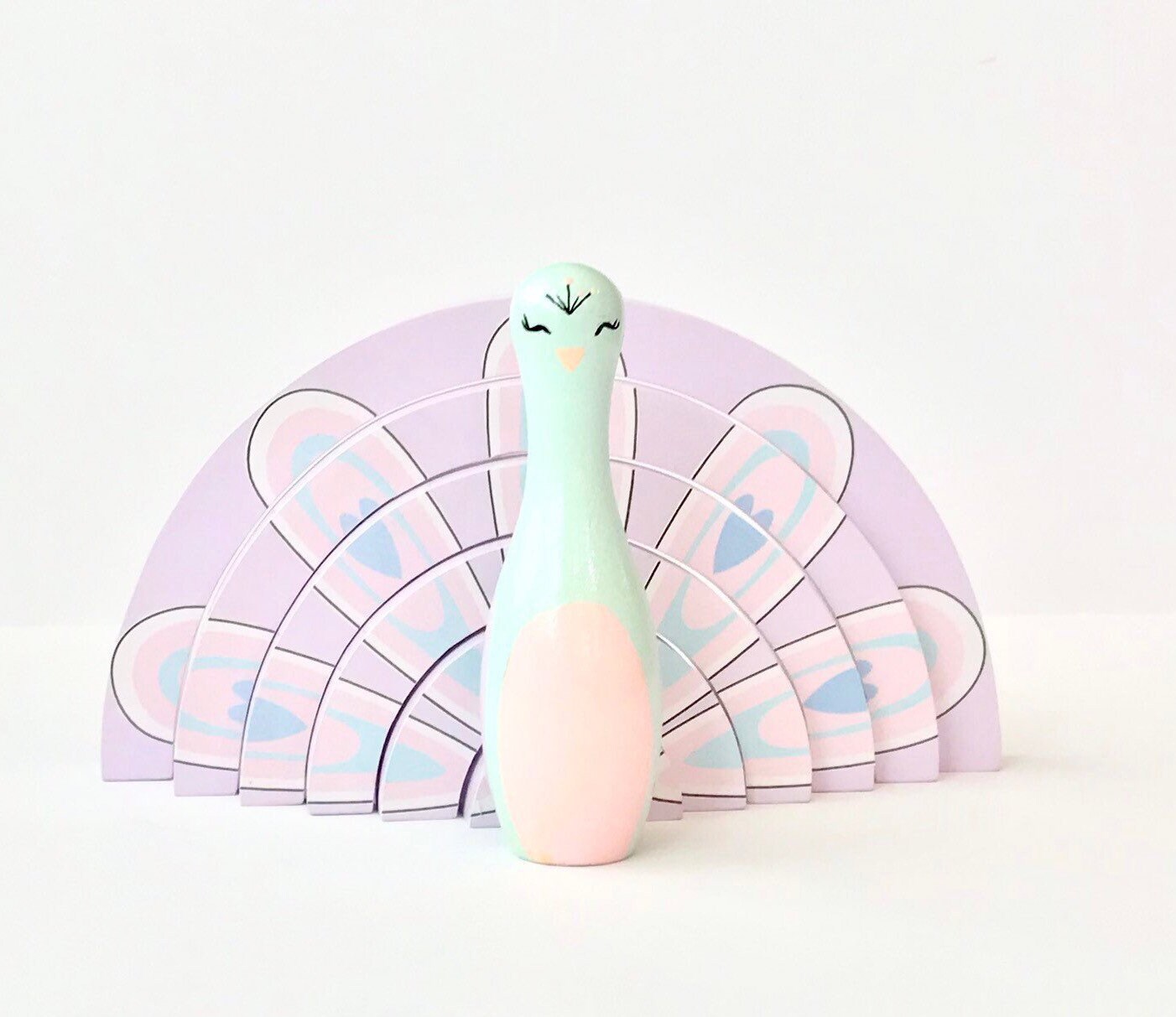 Wooden Pastel Peacock Rainbow Nesting Stacker Puzzle Blocks | Etsy