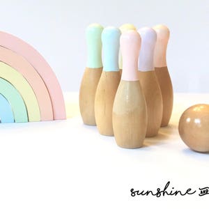 BLUSH Rainbow Color Block Wooden Mini Bowling Set, Toddler Toys ...