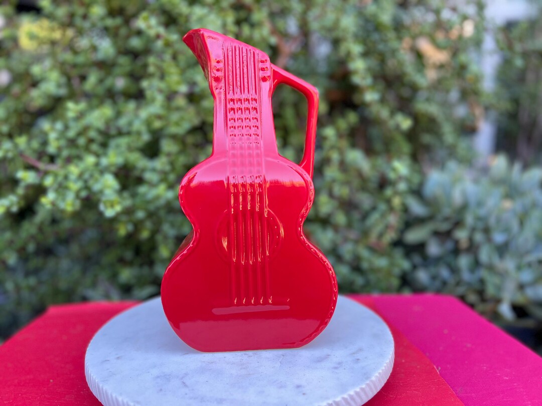 Red Guitar Pitcher: Large Ceramic Dolly Parton Drinkware - Etsy