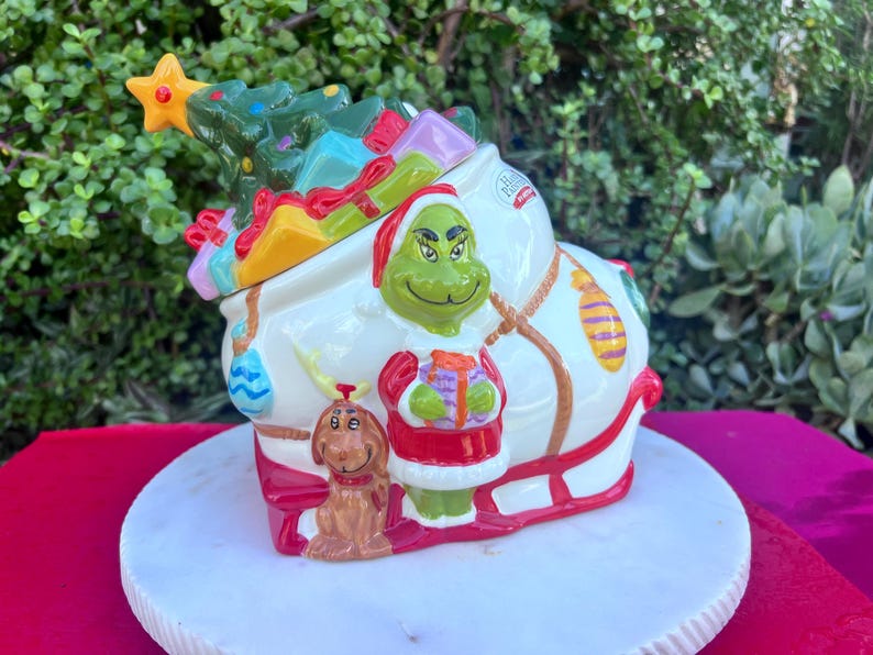 Christmas the Grinch Sleigh Cookie Jar, Ceramic Holiday Decor - Etsy