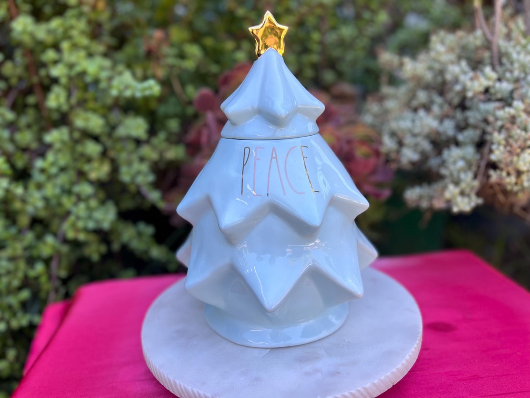 Rae Dunn Christmas Tree Cookie Jar: Peace, Blue With Gold Star - Etsy