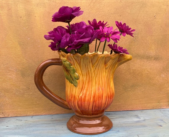 Maxcera Terrra Cotta Sunflower Pitcherhand Painted - Etsy