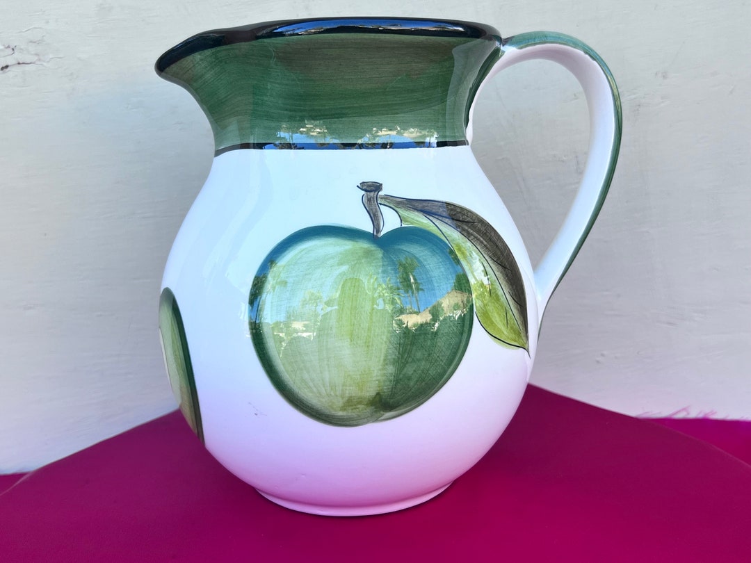 Green Apple Pitcher,world Market Ceramic Pitcher,cottagecore Apple ...