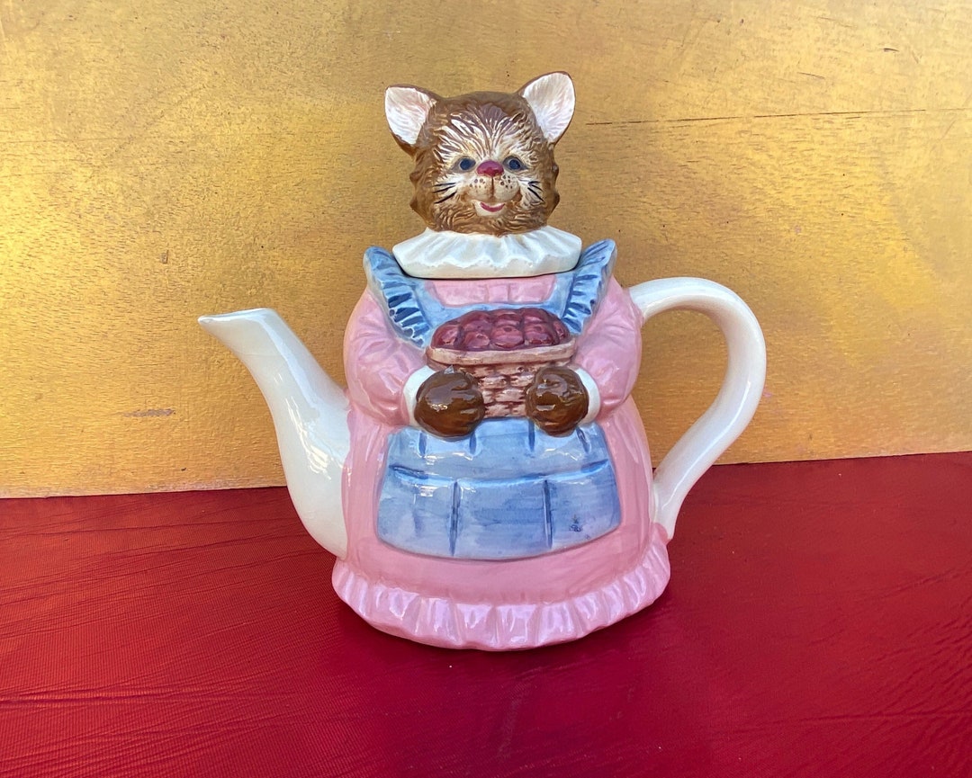 Vintage Kitty Teapot,pink Blue Teapot,decorative Teapot,cat Teapot ...