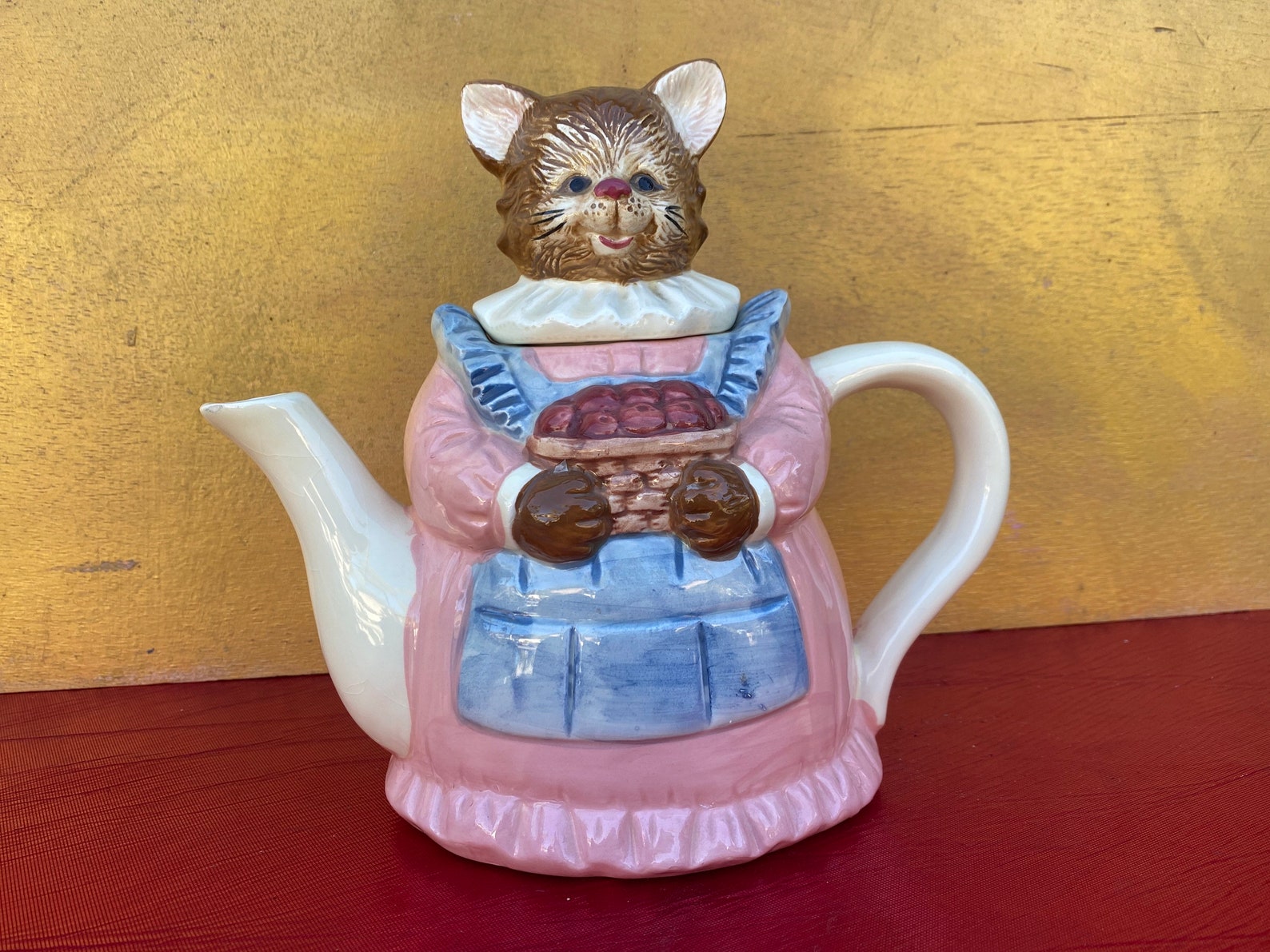 Vintage Kitty Teapotpink Blue Teapotdecorative Teapotcat | Etsy
