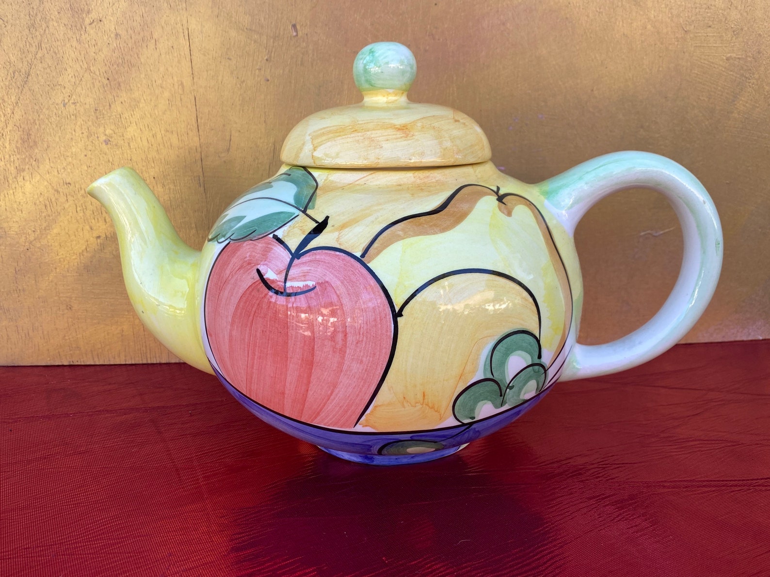 Vintage Bella Ceramics Teapotfruit Pattern Teapotdecorative | Etsy