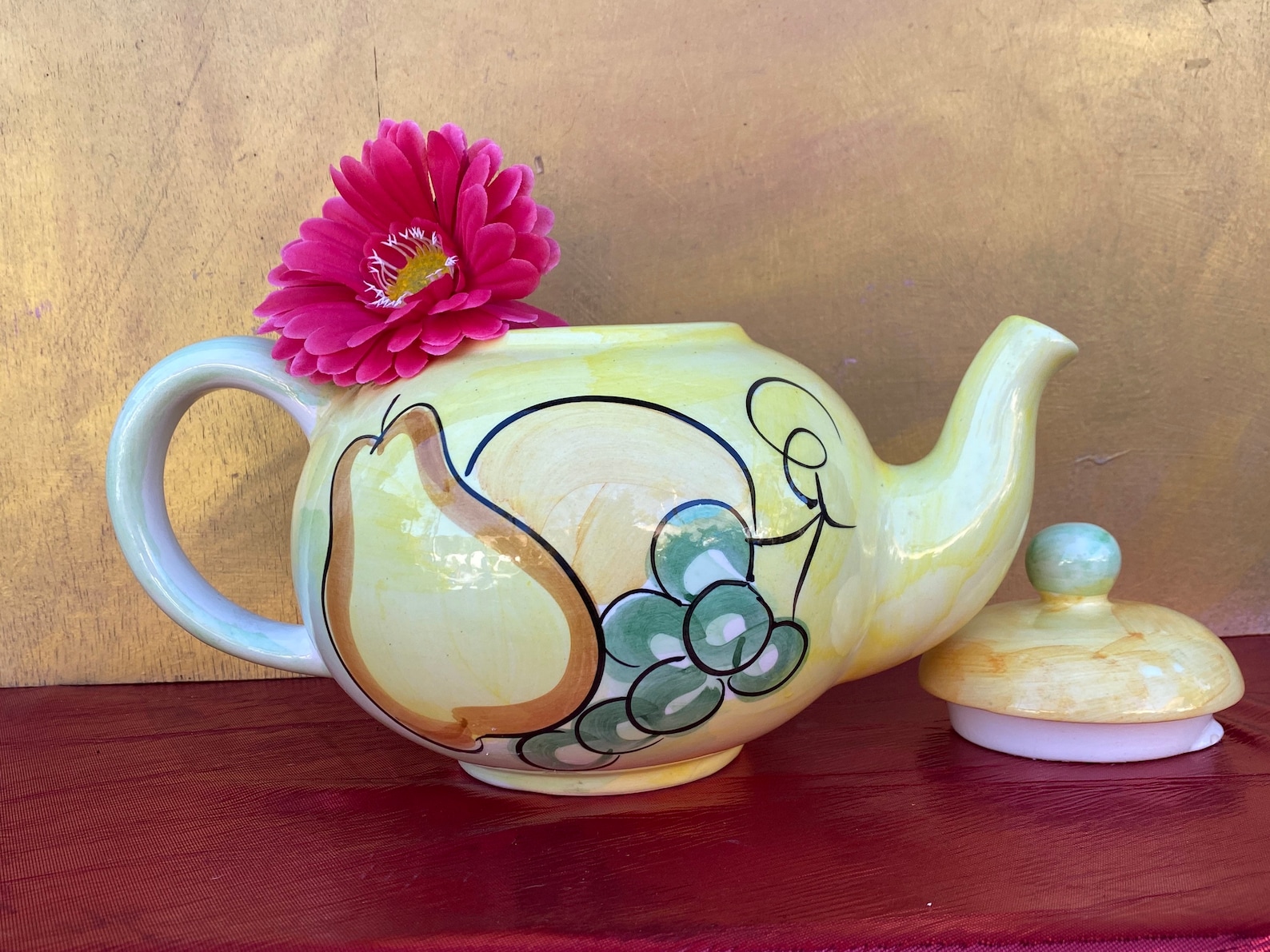 Vintage Bella Ceramics Teapotfruit Pattern Teapotdecorative | Etsy