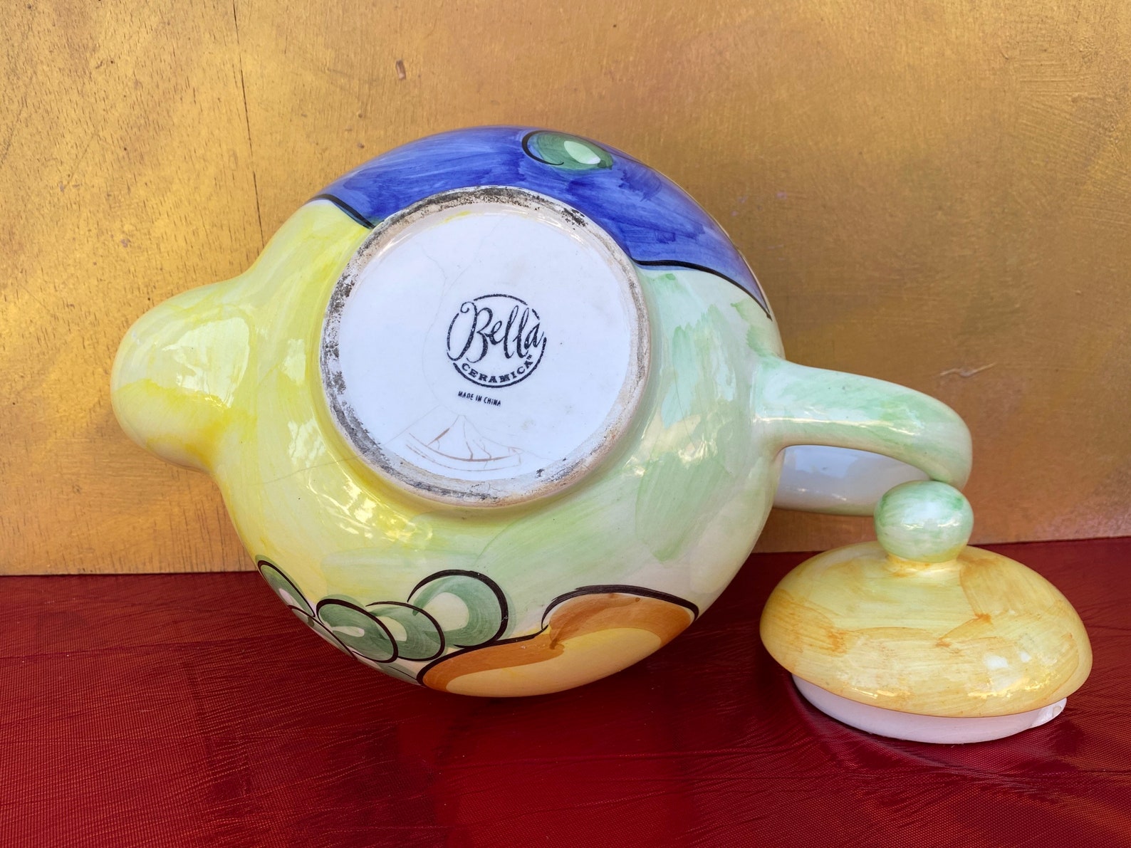 Vintage Bella Ceramics Teapotfruit Pattern Teapotdecorative | Etsy