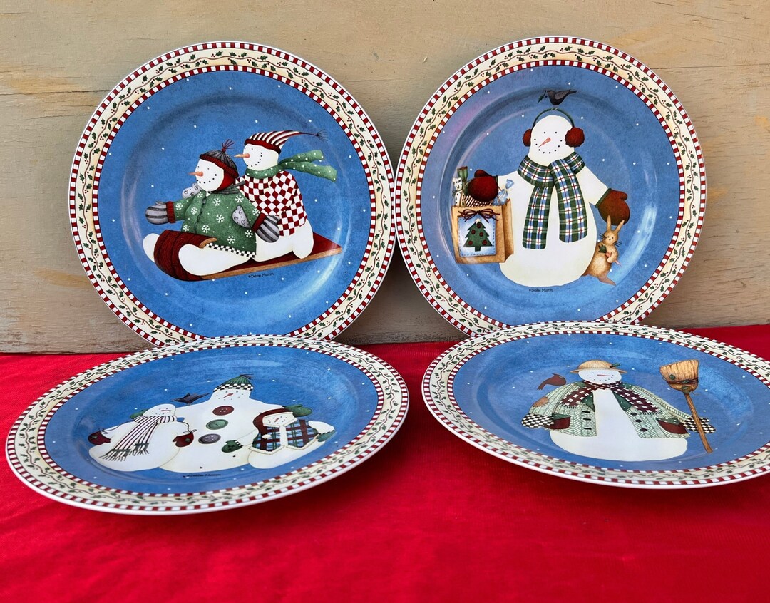 Sakura Jolly Snowman Dessert Plates by Debbie Munn, Set of 4 - Etsy