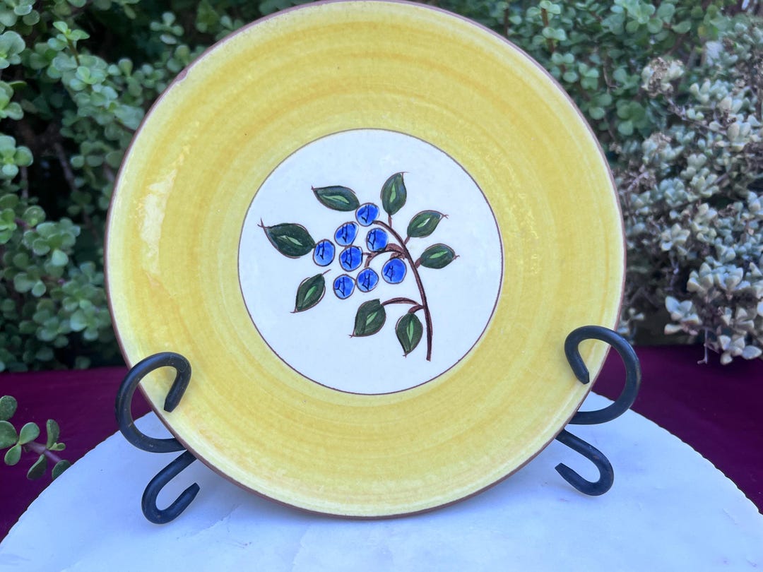 Vintage Stangl Blueberry Plate,yellow Plate,medium Dinnerware,blueberry ...