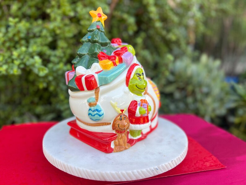 Christmas the Grinch Sleigh Cookie Jar, Ceramic Holiday Decor - Etsy