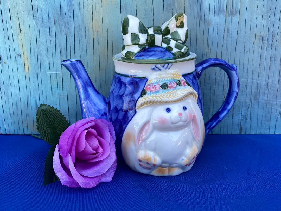 Panware Bunny Rabbit Teapot,white Blue Teapot,spring Drinkware,,bunny ...
