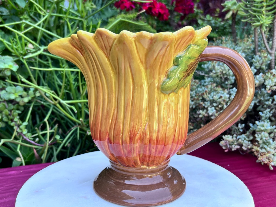 Maxcera Terrra Cotta Sunflower Pitcher,rare Pitcher,orange Pictcher ...