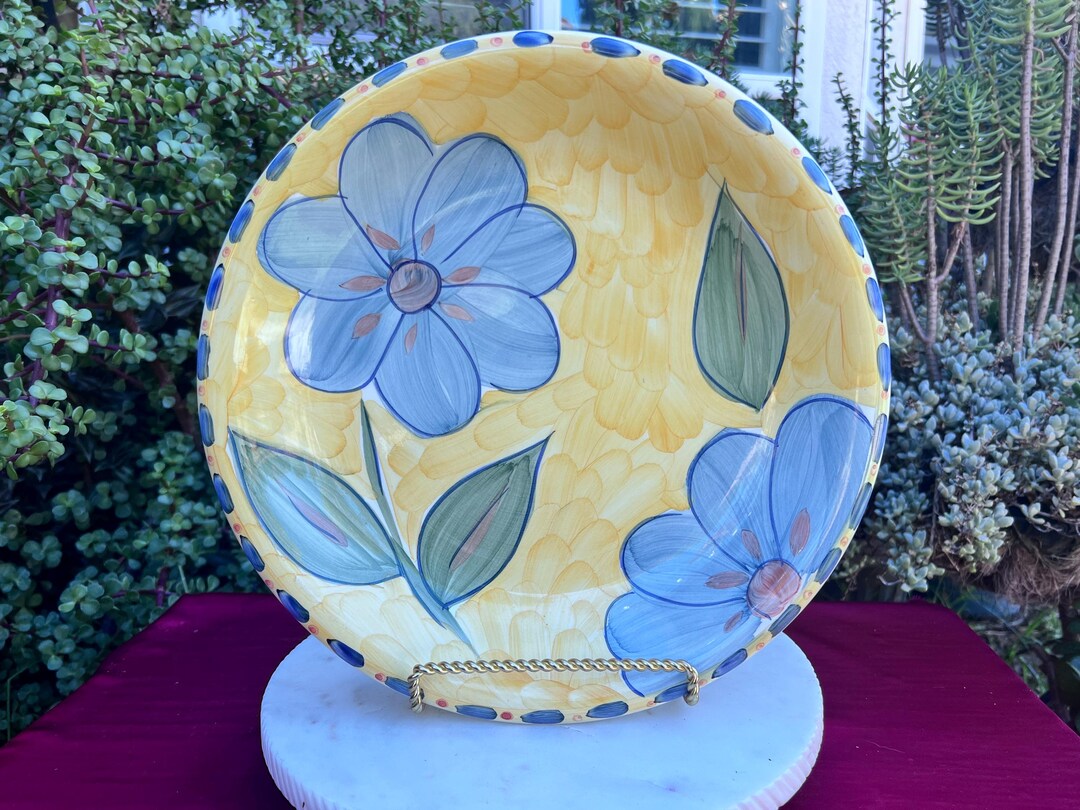 Gibson Floral Ceramic Serving Platter: Yellow & Blue Dinnerware (13 ...