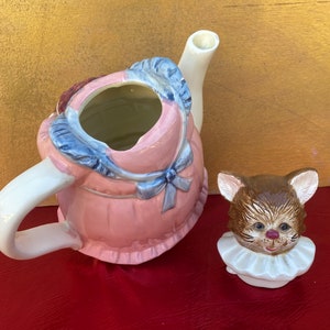 Vintage Kitty Teapot,pink Blue Teapot,decorative Teapot,cat Teapot ...