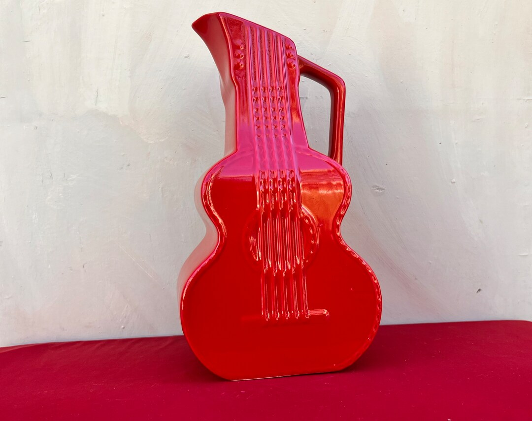 Red Guitar Pitcher,dolly Parton Pitcher,red Ceramic Pitcher,large ...