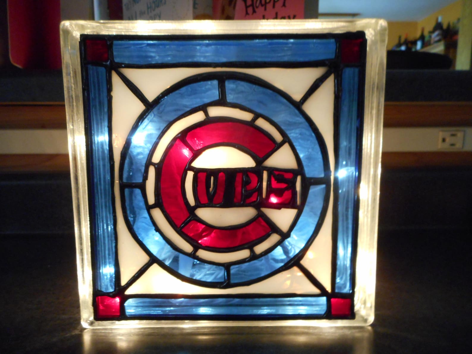 Chicago Cubs Baseball Reclaimed Glass Block Light/nightlight Leaded ...