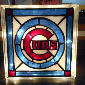 Chicago Cubs Baseball Reclaimed Glass Block Light/nightlight Leaded ...